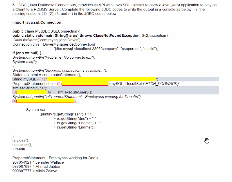 Solved a Client to a RDBMS Server. Complete the following | Chegg.com