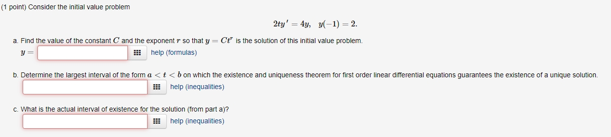 Solved (1 point) Consider the initial value problem 2ty' = | Chegg.com