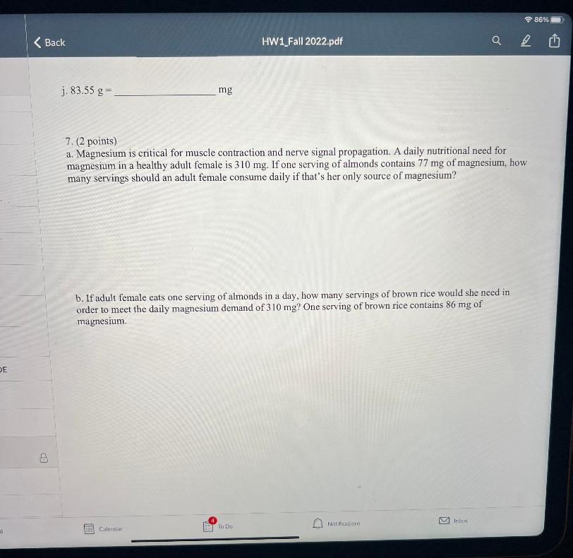 Solved 7. ( 2 points) a. Magnesium is critical for muscle | Chegg.com