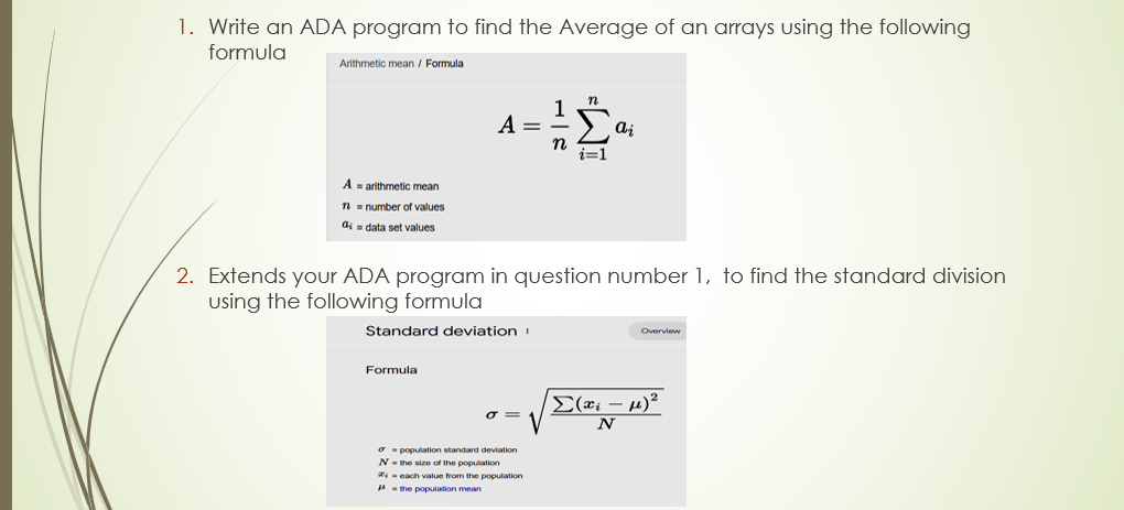 Solved 1. Write an ADA program to find the Average of an | Chegg.com