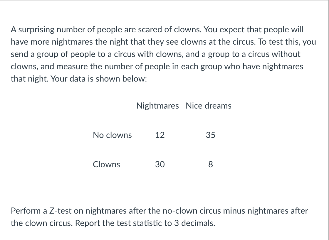 Solved A surprising number of people are scared of clowns. | Chegg.com