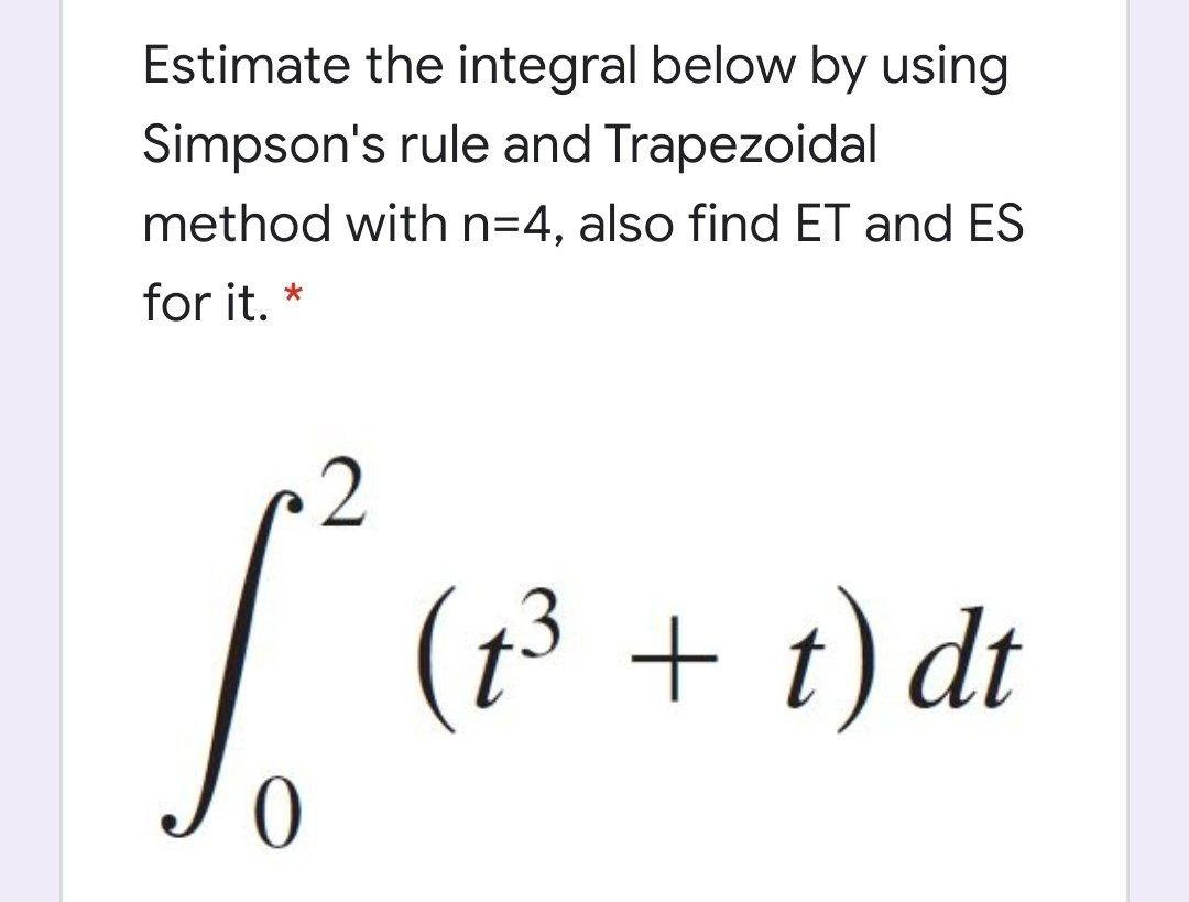Solved Estimate the integral below by using Simpson's rule | Chegg.com