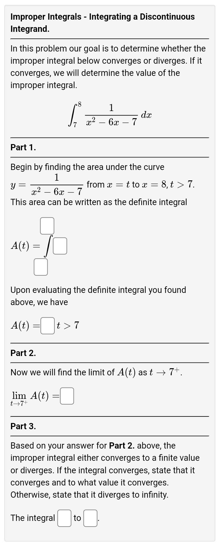 Solved Improper Integrals - Integrating a Discontinuous | Chegg.com