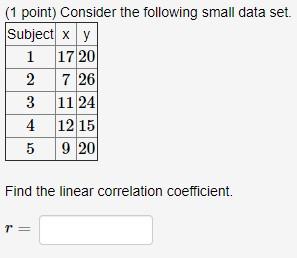 Solved 1 (1 point) Consider the following small data set. | Chegg.com