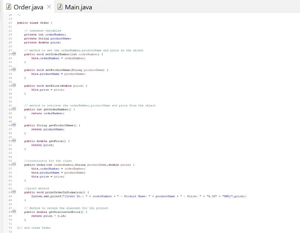 Solved 』 Order.java × Main.java2.1. Use the scanner class to | Chegg.com