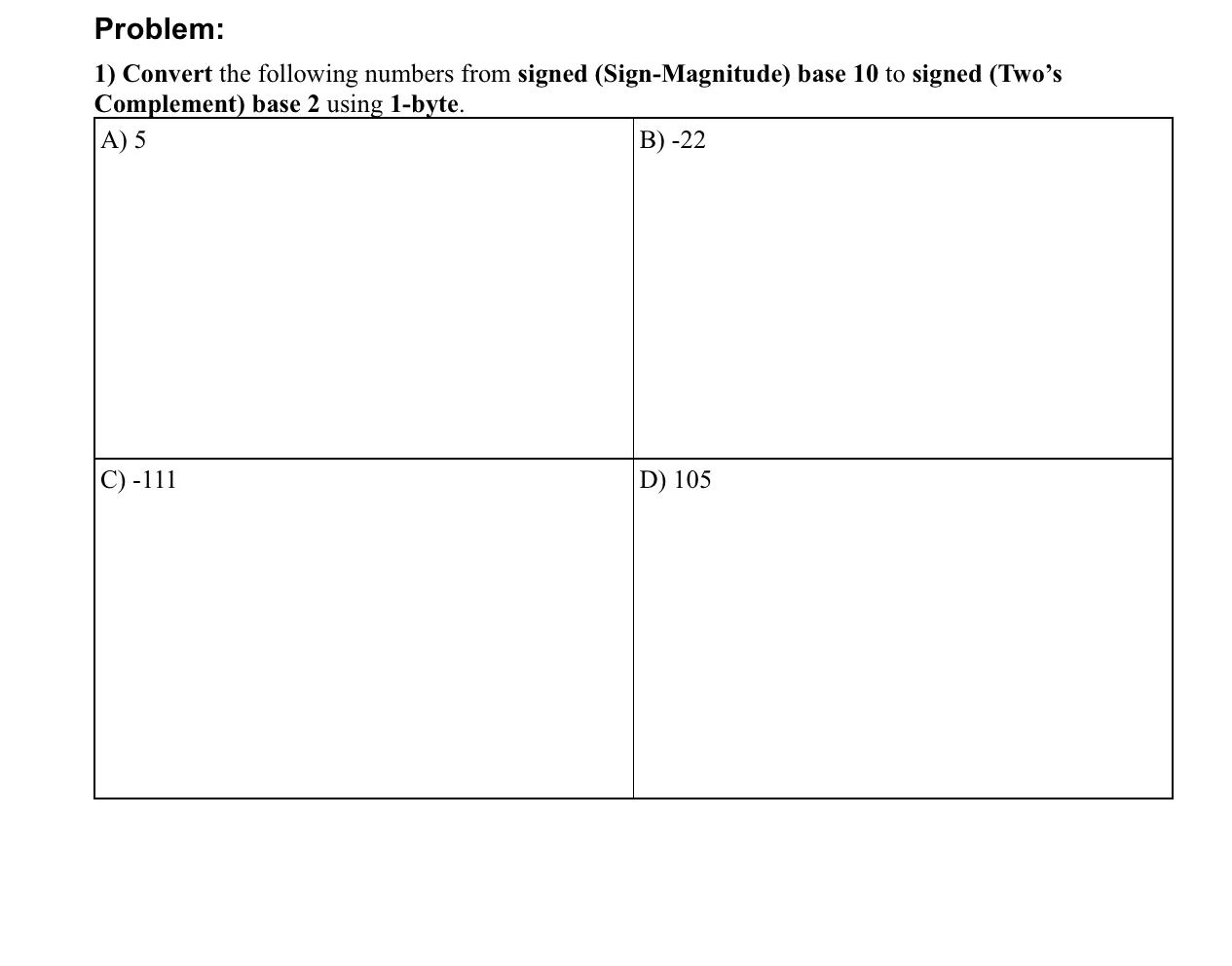 Solved Problem: 1) Convert the following numbers from signed | Chegg.com