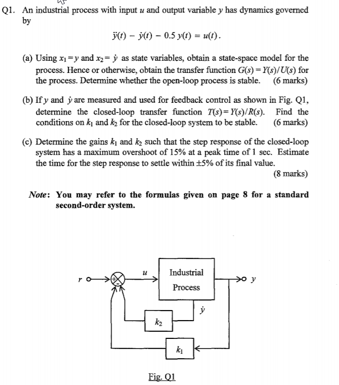 Solved Q1. An industrial process with input u and output | Chegg.com