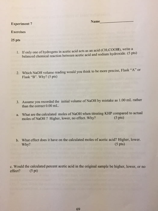 Experiment 7 Acid-Base Titrations Purpose: We will | Chegg.com