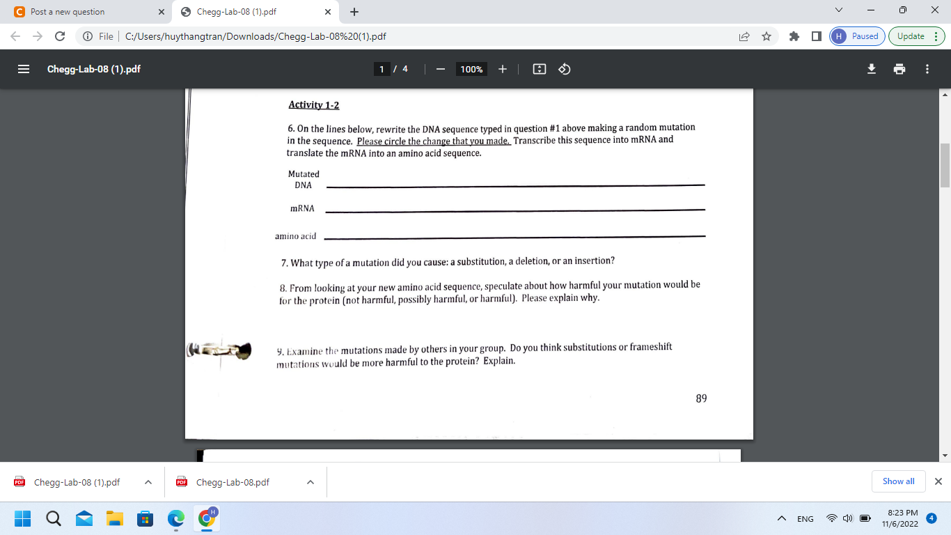 6. On the lines below, rewrite the DNA sequence typed | Chegg.com