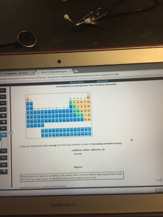 Solved Using only the periodic table arrange the following | Chegg.com