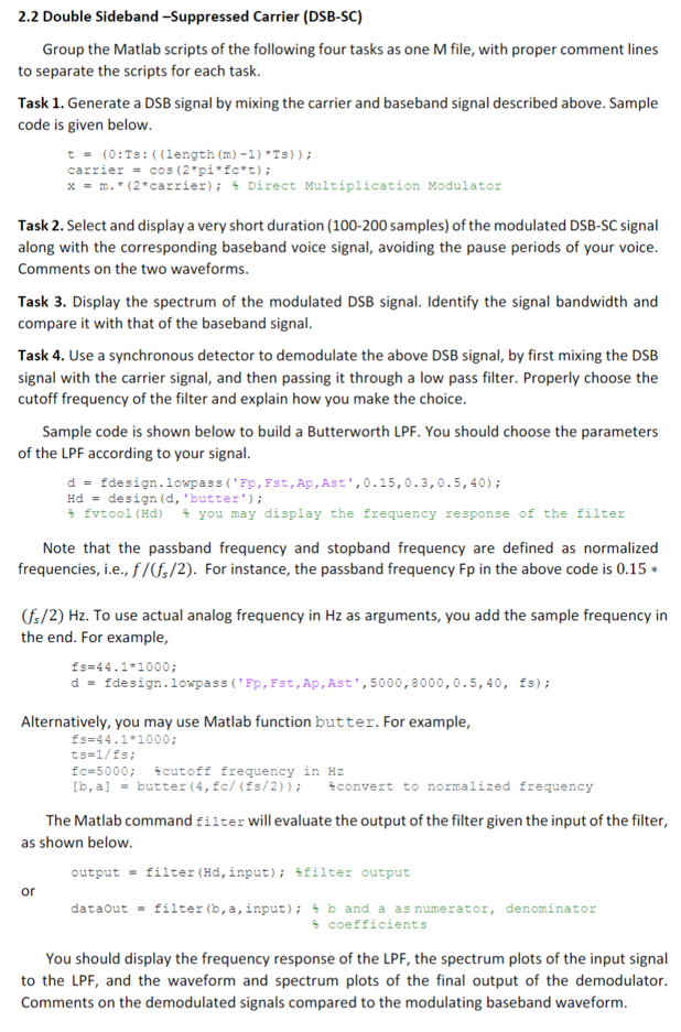Solved 2.2 ﻿Double Sideband -Suppressed Carrier | Chegg.com