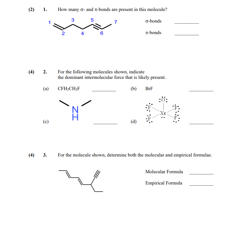 Solved (2) 1. How many o- and T-bonds are present in this | Chegg.com
