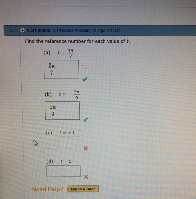 Solved Find the reference number for each value of t. (a) t | Chegg.com