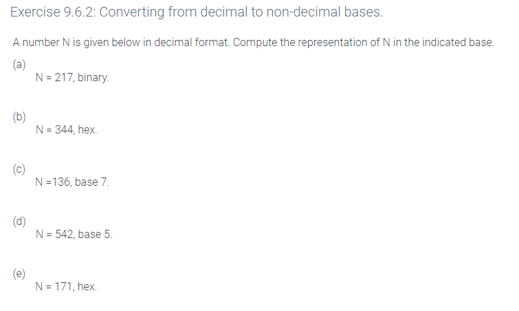 Solved Exercise 9.6.2: Converting from decimal to | Chegg.com