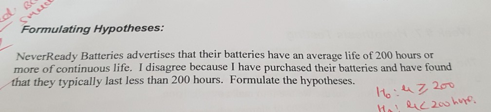 Solved Formulating Hypotheses: NeverReady Batteries | Chegg.com