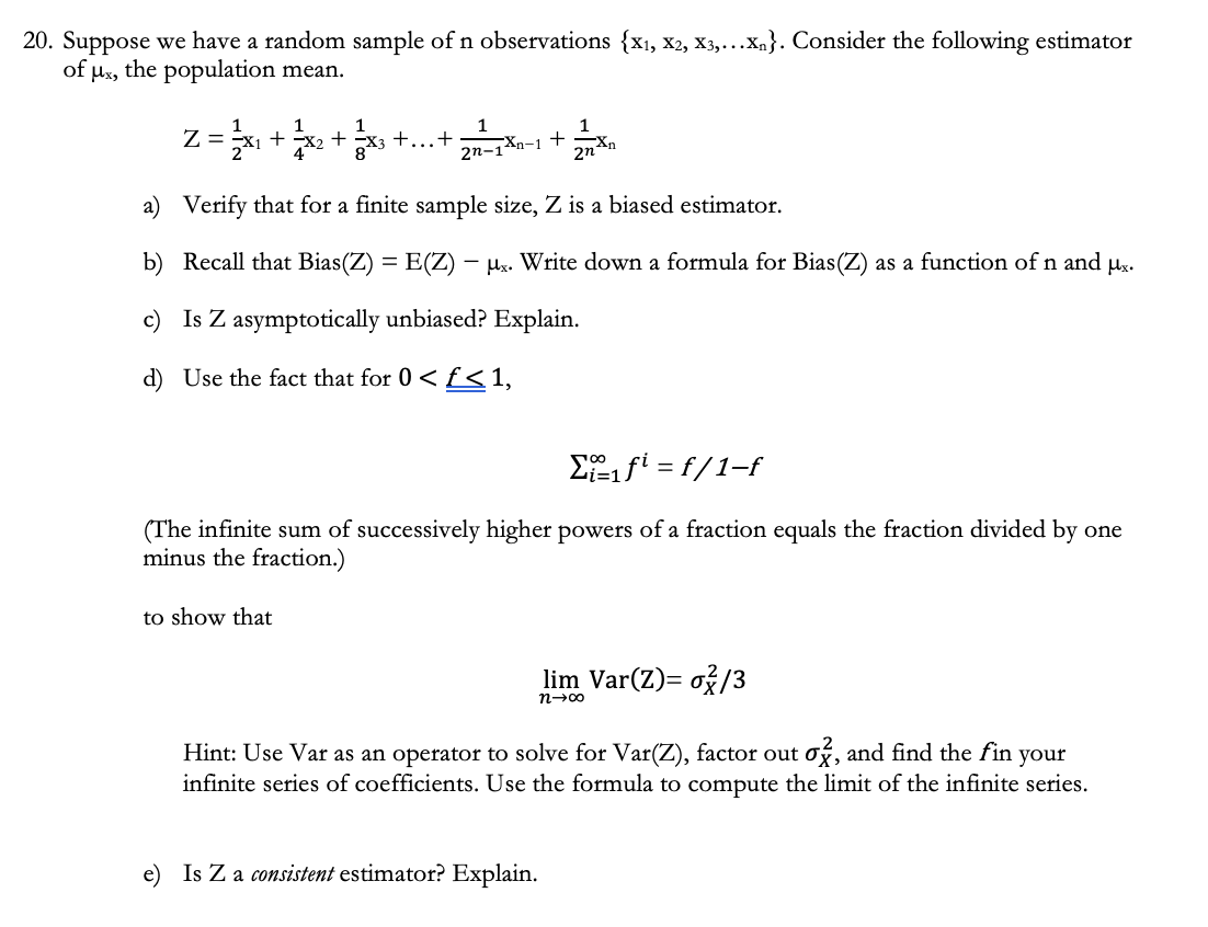 Solved 0. Suppose we have a random sample of n observations | Chegg.com