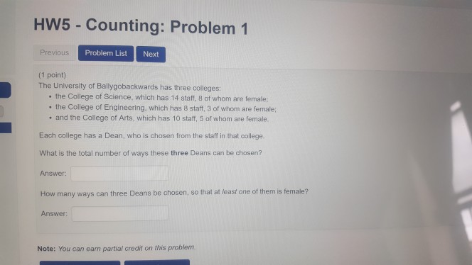 Solved HW5 - Counting: Problem 1 Previous Problem List Next | Chegg.com
