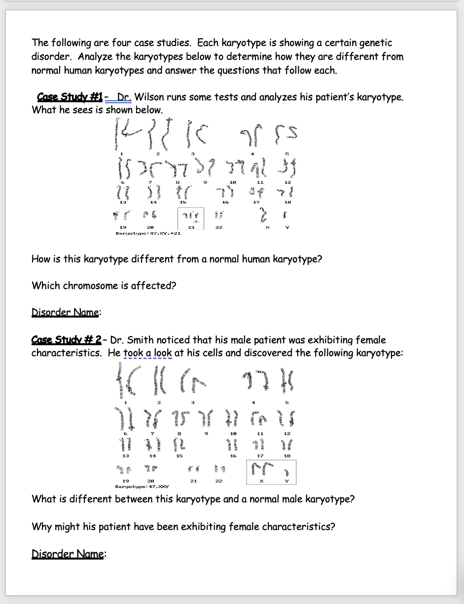 Solved The following are four case studies. Each karyotype | Chegg.com