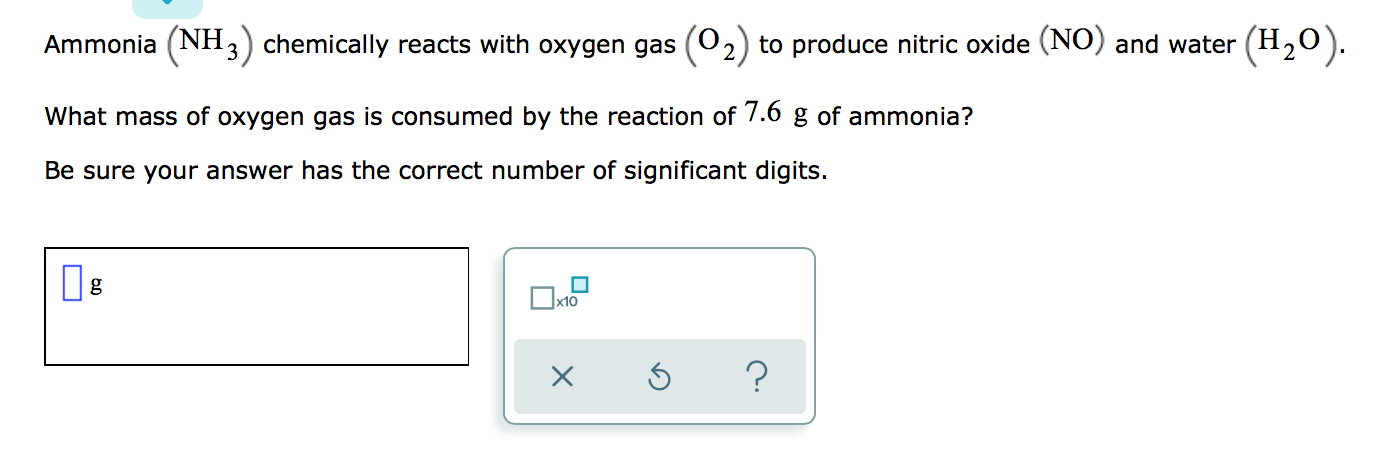 Solved Ammonia (NH3) chemically reacts with oxygen gas (O2) | Chegg.com