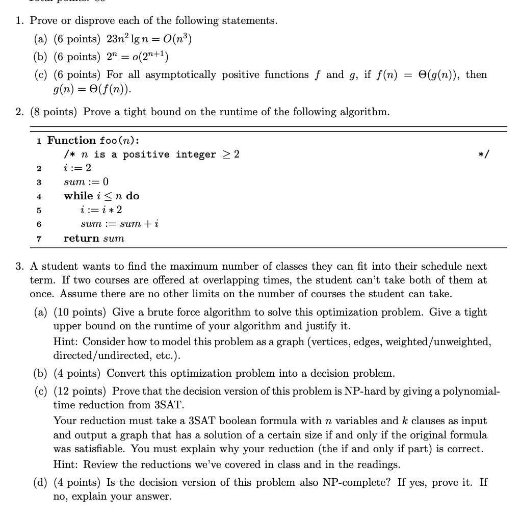 Solved Prove or disprove each of the following | Chegg.com