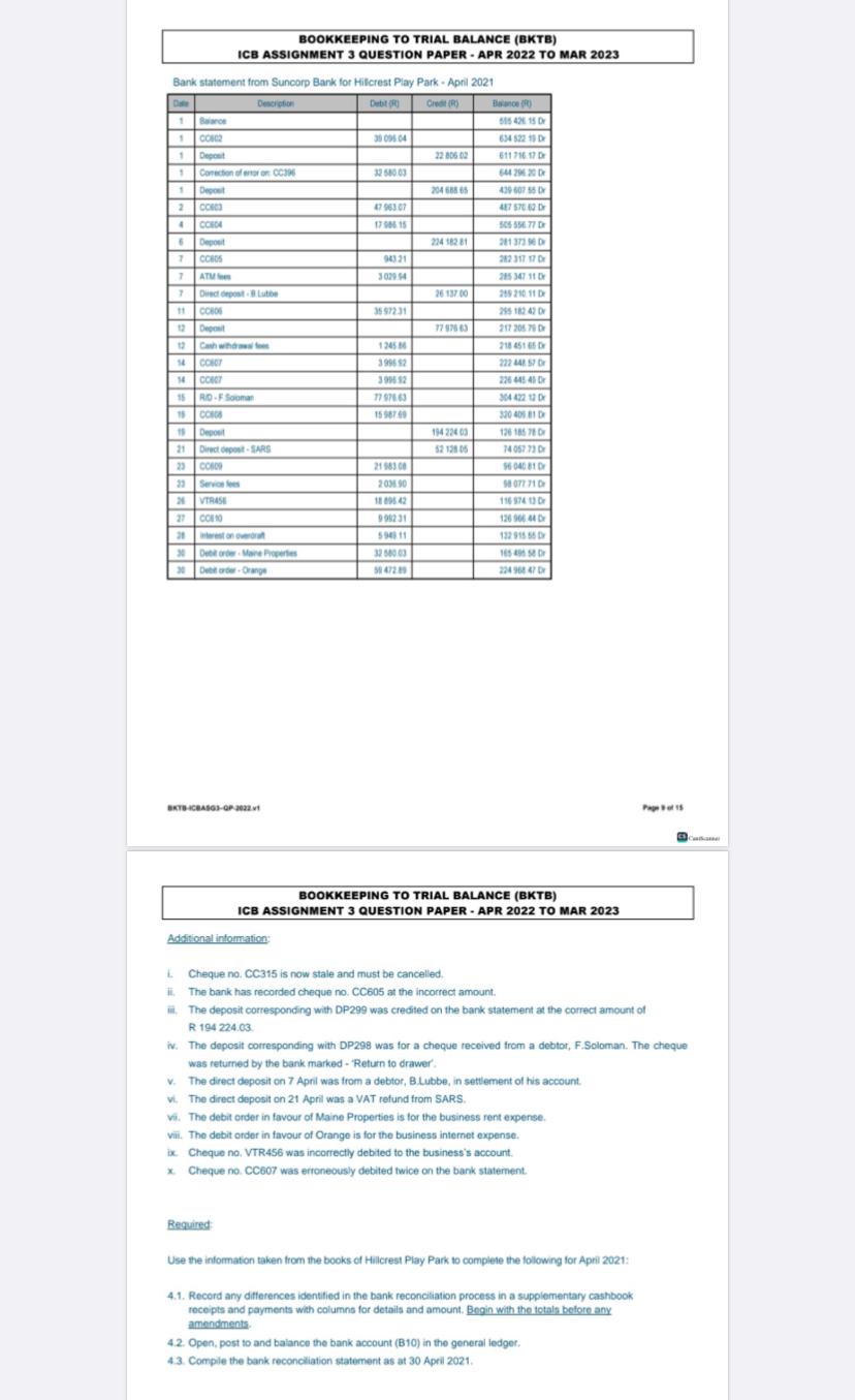 BOOKKEEPING TO TRIAL BALANCE (BKTB) ICB ASSIGNMENT 3 | Chegg.com