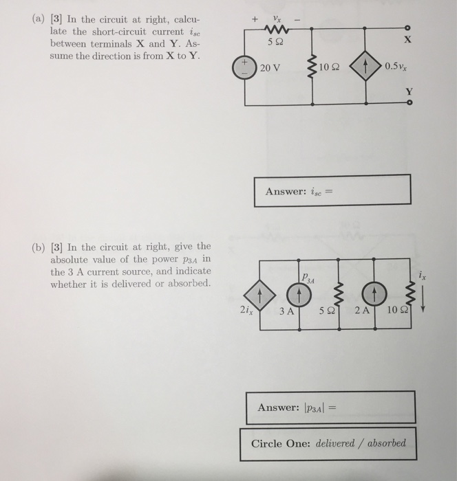 Solved (a) [3] In the circuit at right, calcu- late the | Chegg.com ...