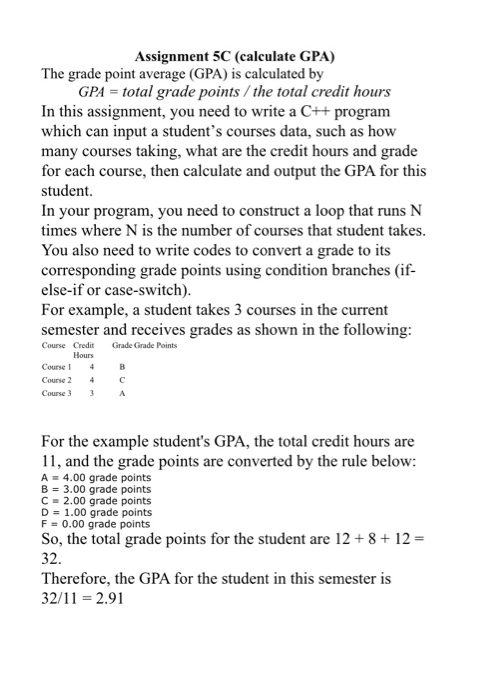 Solved Assignment 5C (calculate GPA) The grade point average | Chegg.com