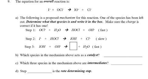 Solved 9. The equation for an overall reaction is: 1 + OCH + | Chegg.com