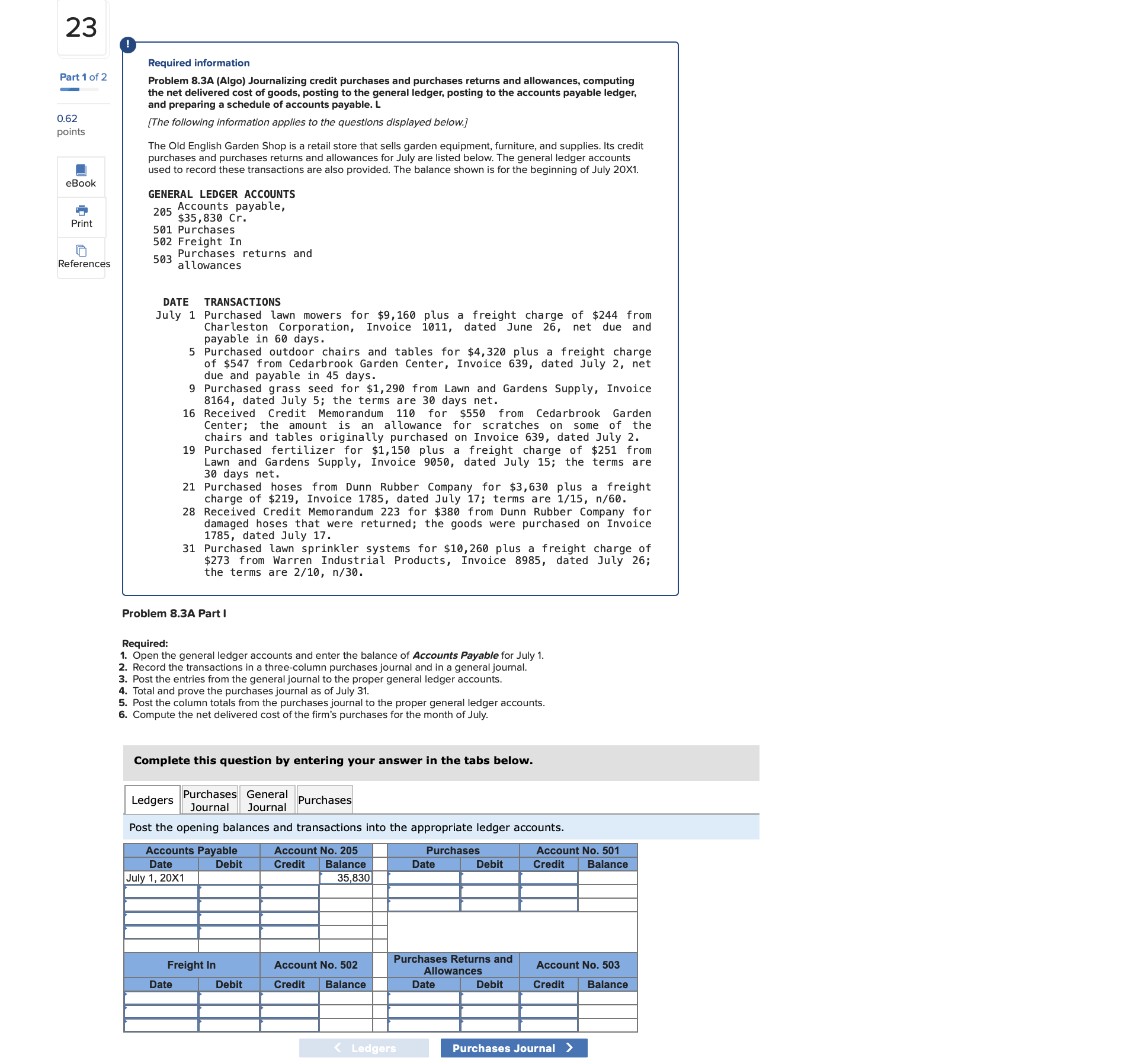 Required information Problem 8.3A (Algo) Journalizing | Chegg.com