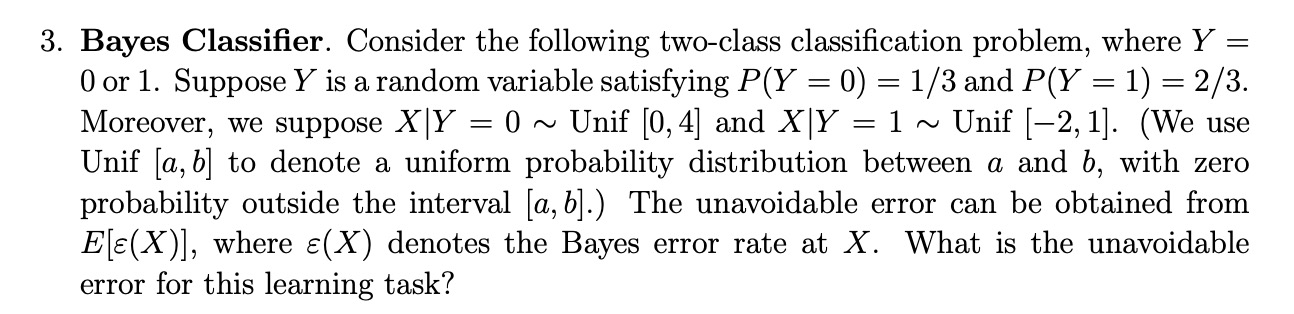Solved 3 Bayes Classifier Consider The Following Two Class 