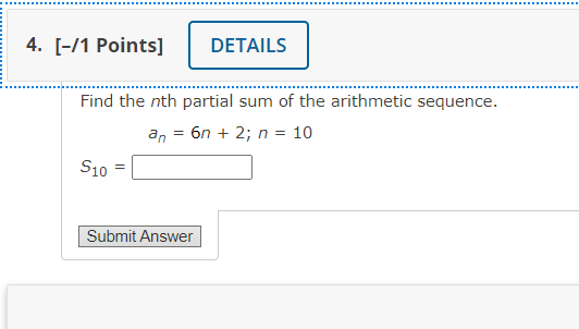 Solved 4. [-/1 Points] DETAILS Find the nth partial sum of | Chegg.com