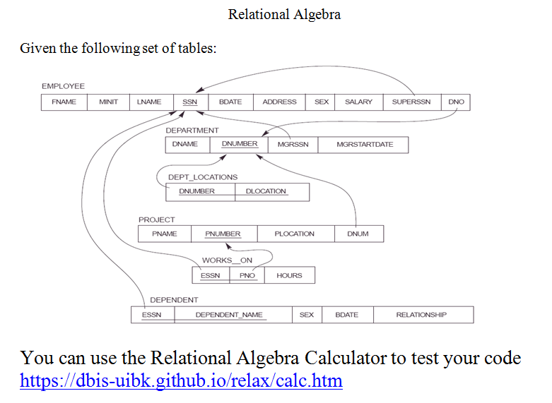 (Solved) : Relational Algebra Given Following Set Tables Employee ... (Solved) : Relational Algebra Given Following Set Tables Employee ...
