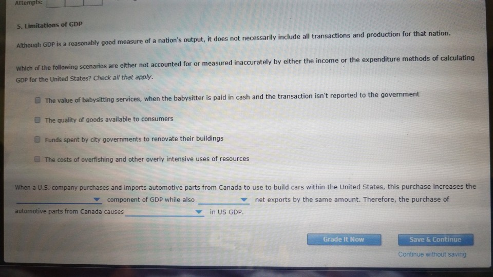Solved Attempts: 5. Limitations of GDP Although GDP is a | Chegg.com Solved Attempts: 5. Limitations of GDP Although GDP is a | Chegg.com