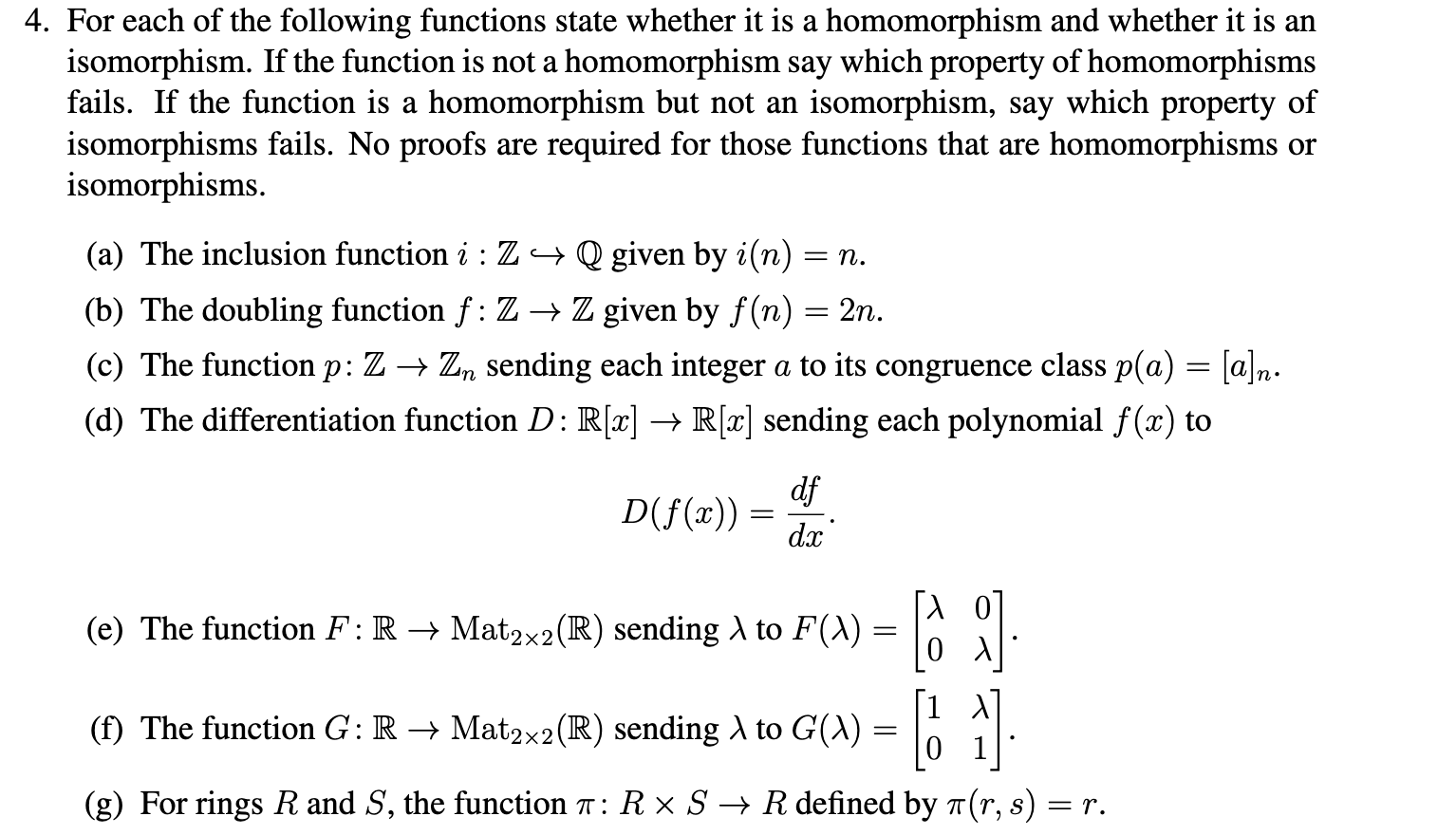 Solved For each of the following functions state whether it | Chegg.com