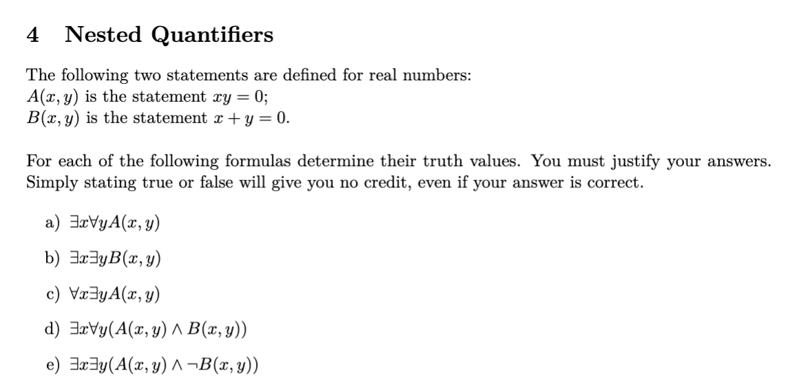 Solved 4 Nested Quantifiers The following two statements are | Chegg.com