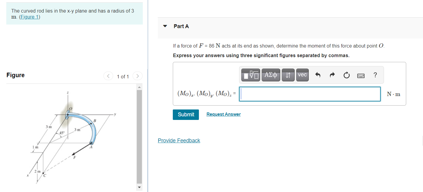 Solved The curved rod lies in the x-y plane and has a radius | Chegg.com