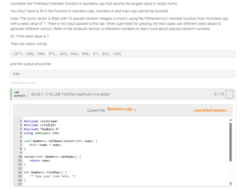 Solved Complete the FindMax0 ﻿member function in Numbers.cpp | Chegg.com