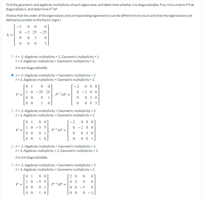 Solved Find the geometric and algebraic multiplicity of each | Chegg.com