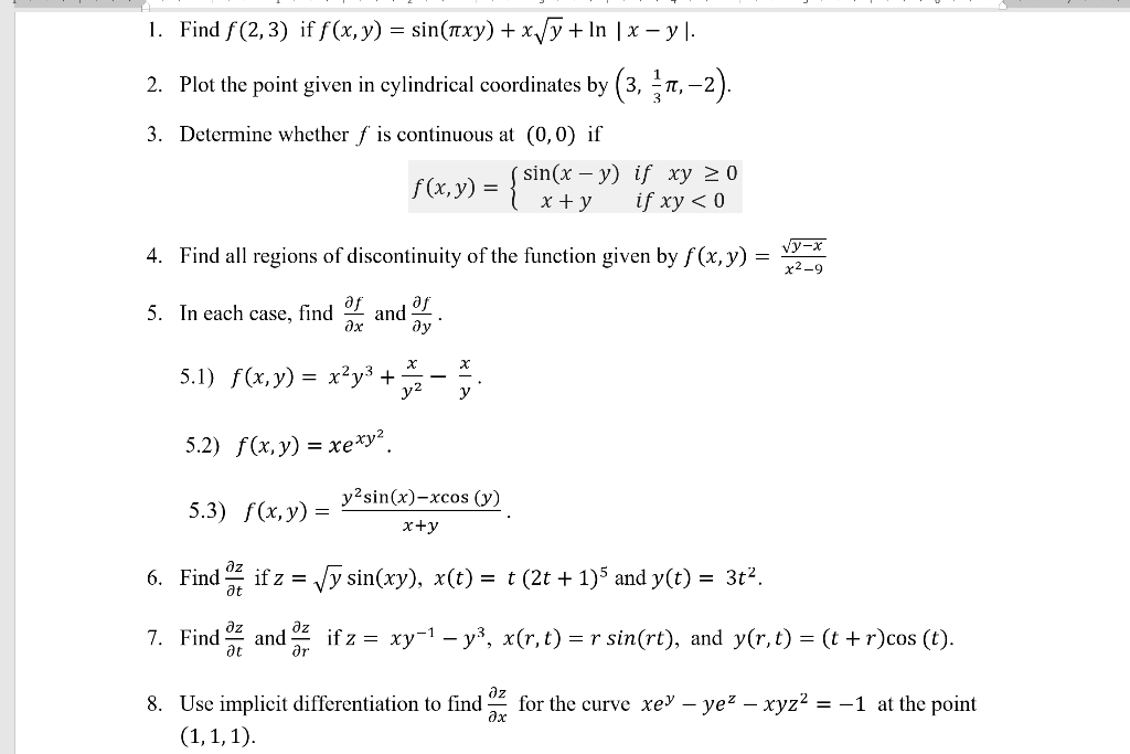 Solved 1. Find f (2,3) if f(x,y) = sin(fxy) + x,/+ In | x - | Chegg.com