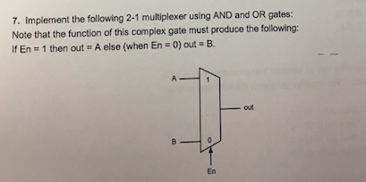 Solved 7. Implement the following 2-1 multiplexer using AND | Chegg.com