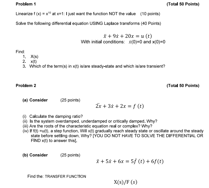Solved Problem 1 (Total 50 points) Linearize f (x) = x10 at | Chegg.com