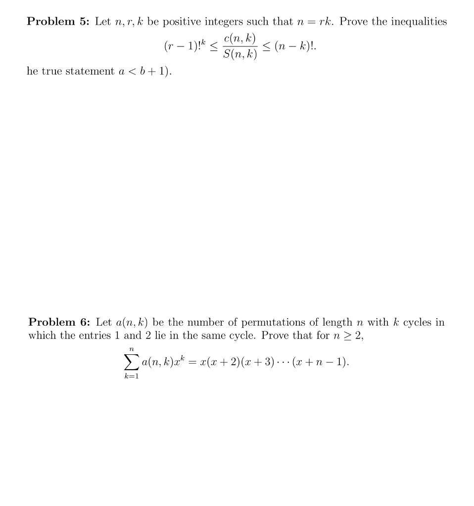 Solved Problem 5: Let n,r, k be positive integers such that | Chegg.com