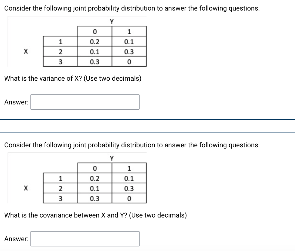 Solved Consider the following joint probability distribution | Chegg.com
