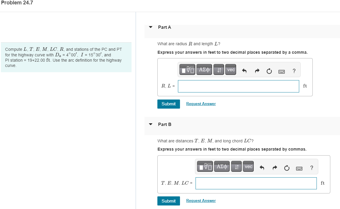 Solved Problem 24.7 Compute L,T,E,M,LC,R, and stations of | Chegg.com
