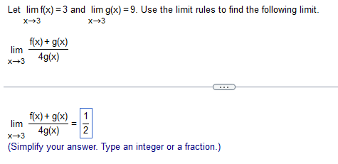 Solved Let limx→3f(x)=3 ﻿and limx→3g(x)=9. ﻿Use the limit | Chegg.com