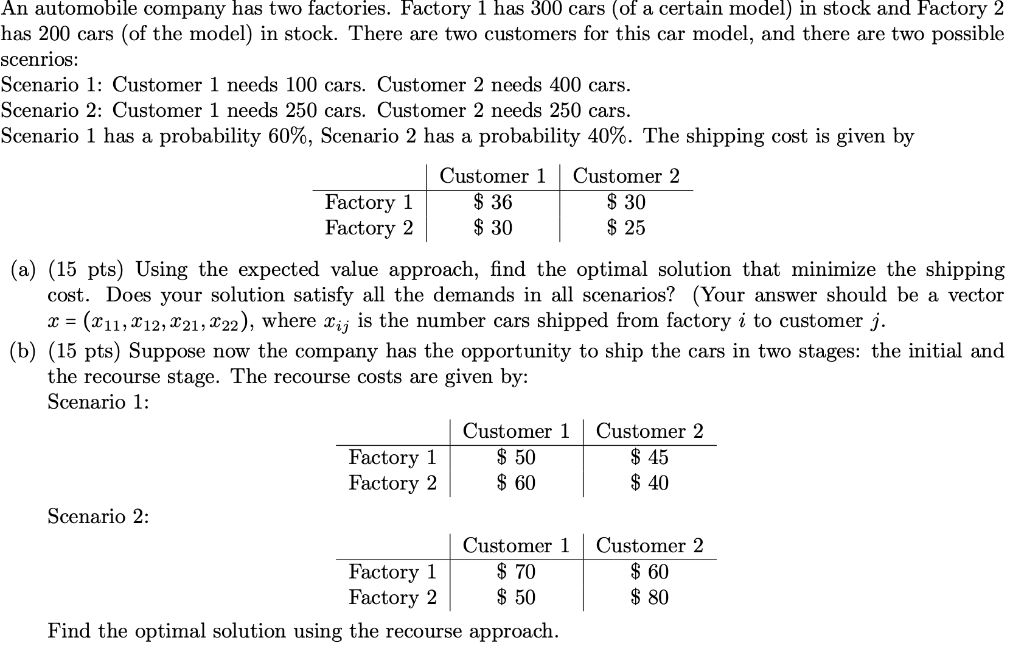 Solved $36 An automobile company has two factories. Factory | Chegg.com