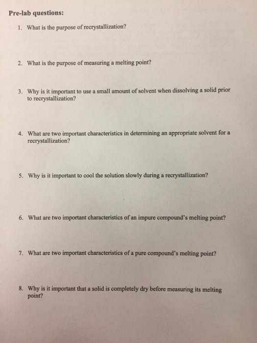 Solved Recrystallization and Melting Point Lab | Chegg.com
