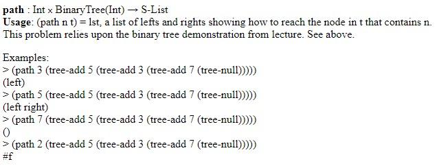 path : Int x Binary Tree(Int) → S-List Usage: (path n | Chegg.com