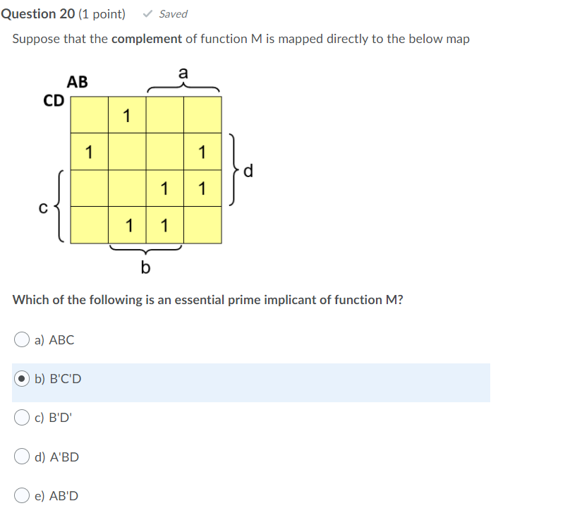 Solved Question 14 (1 point) The simplified version of the | Chegg.com