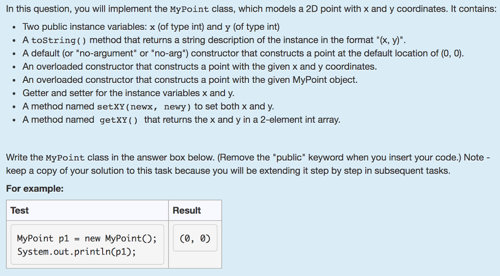 Solved In this question, you will implement the MyPoint | Chegg.com